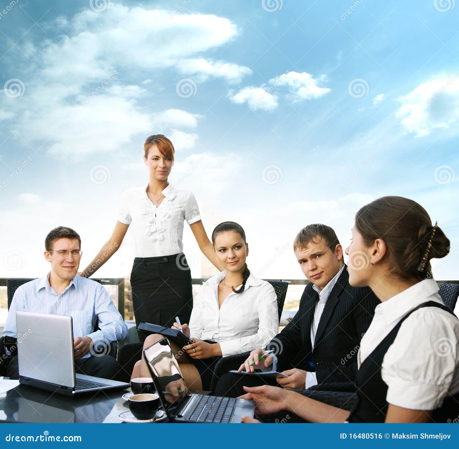 A Team of Five Young Persons is Working Together Stock Photo - Image of ...