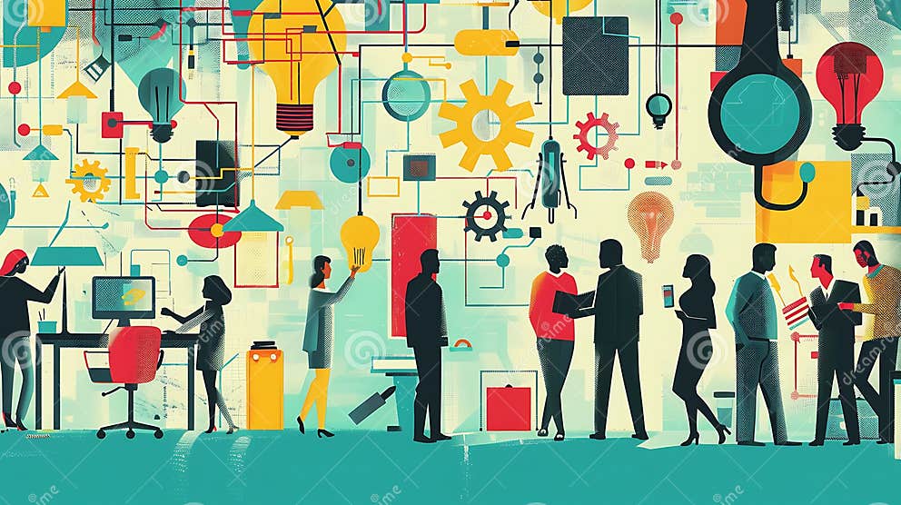 A Team-focused Poster with Objects Symbolizing Innovation and Teamwork ...