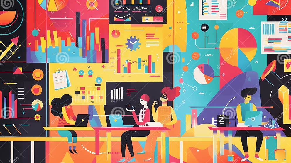 A Team of Four People is Working Together on Charts and Graphs ...