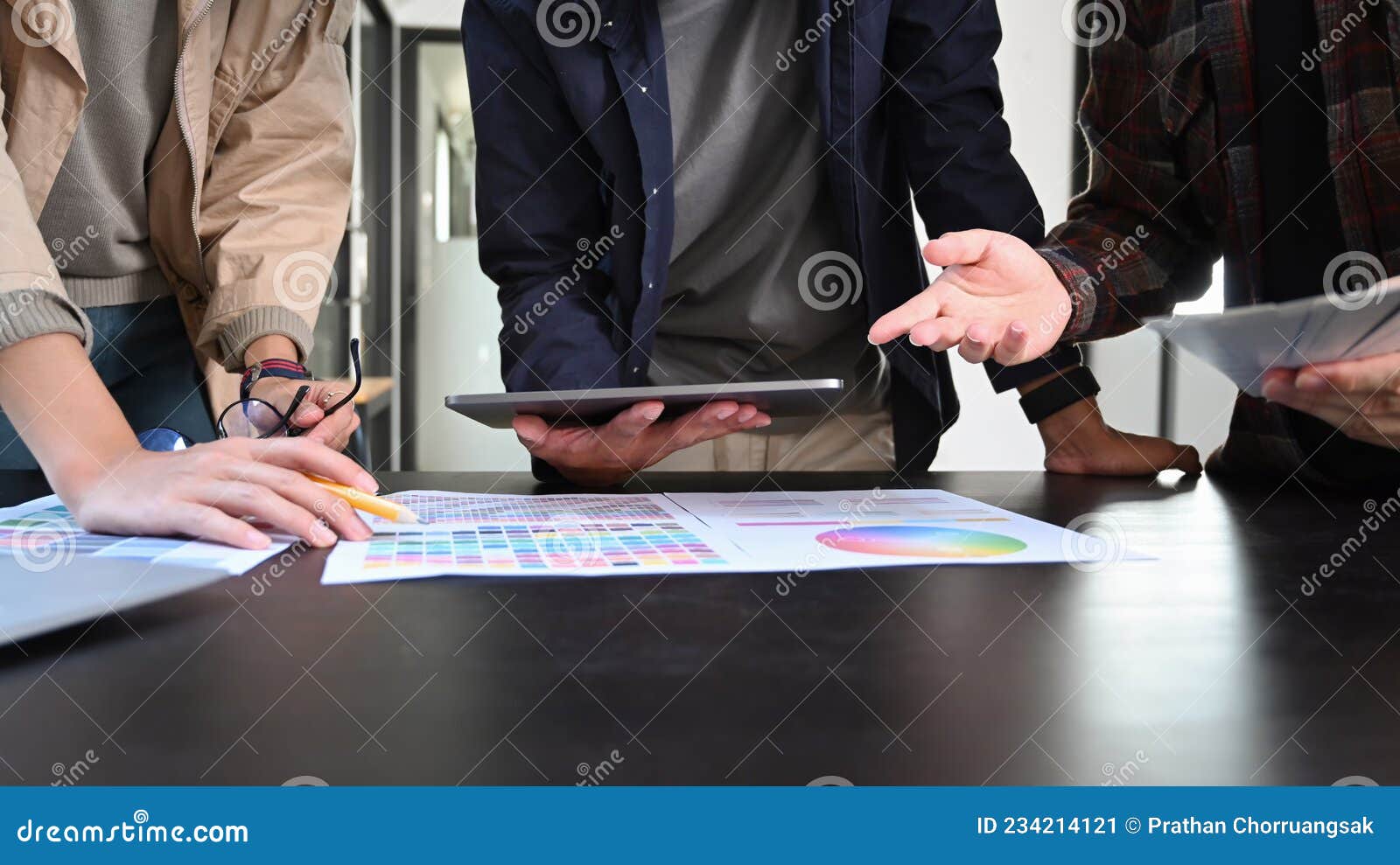 Team of Graphic Designer Working with Color Chart and Brainstorming for ...