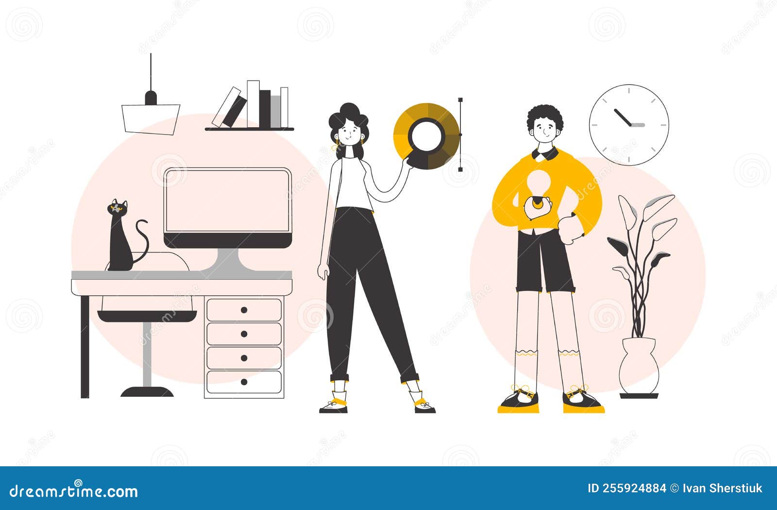 Team of Graphic Designers. Linear Style. Vector Illustration. Stock ...