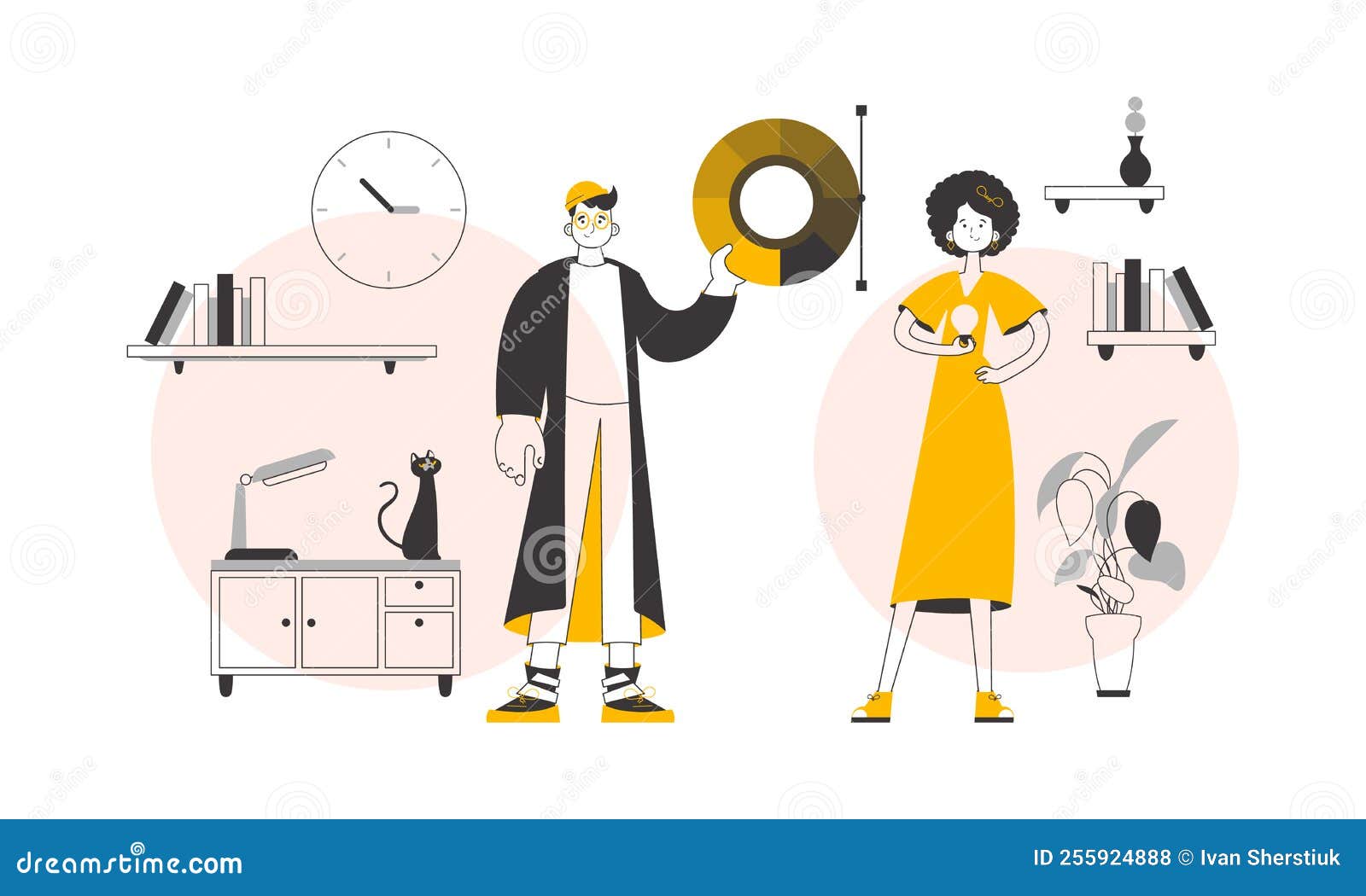 Team of Graphic Designers. Linear Style. Vector. Stock Vector ...