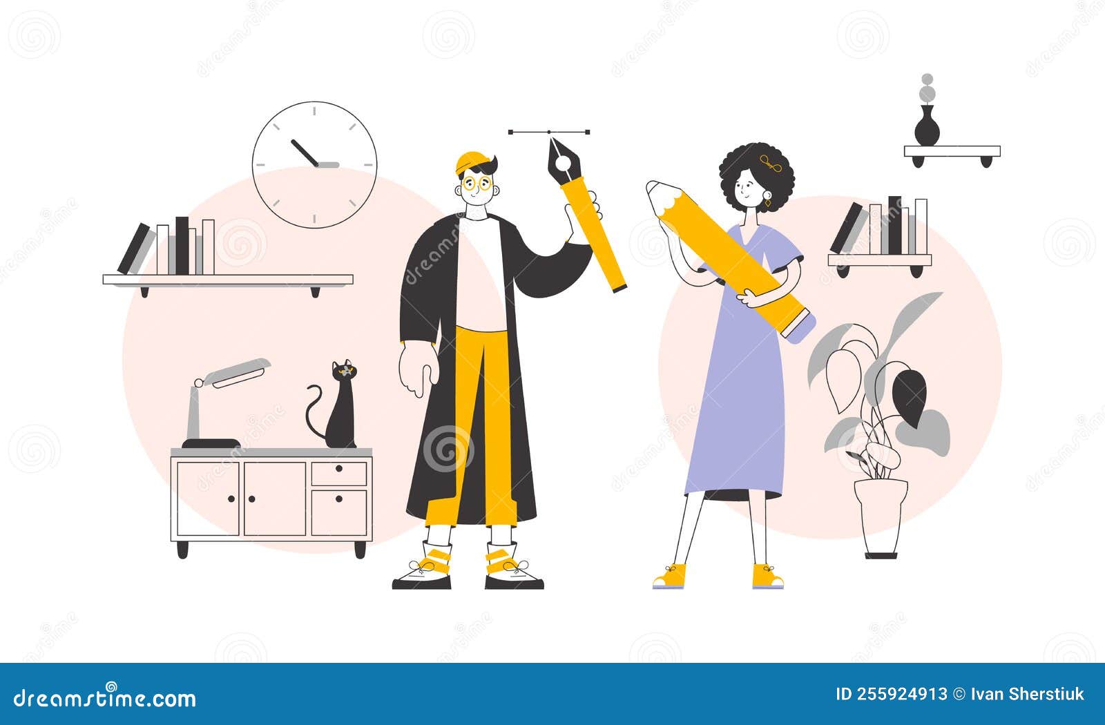 Team of Graphic Designers. Modern Linear Style. Vector. Stock Vector ...