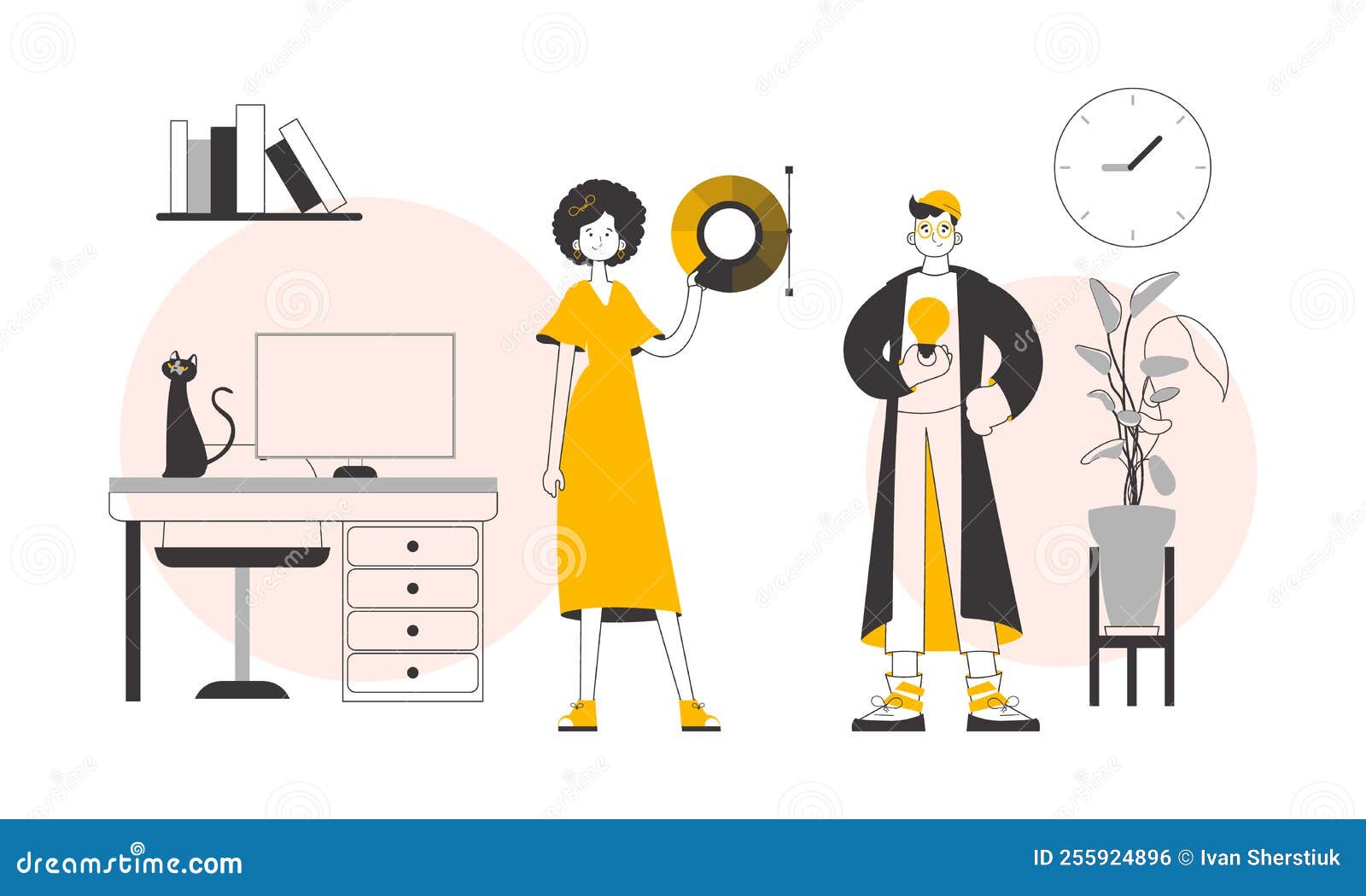 Team of Graphic Designers. Trendy Linear Style. Vector Illustration ...