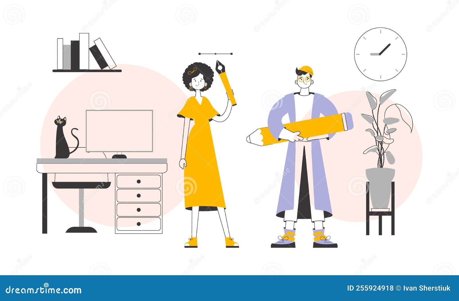 Team of Graphic Designers. Trendy Linear Style. Vector. Stock Vector ...