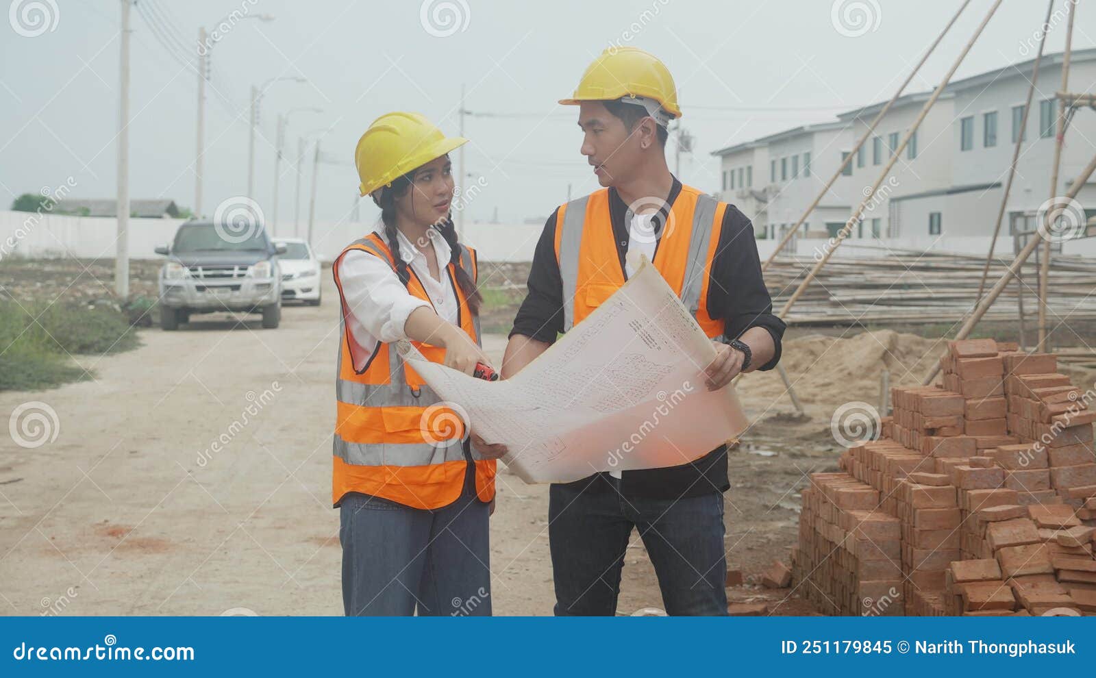 Team Group of Contractor and Architect with Foreman Explaining about ...