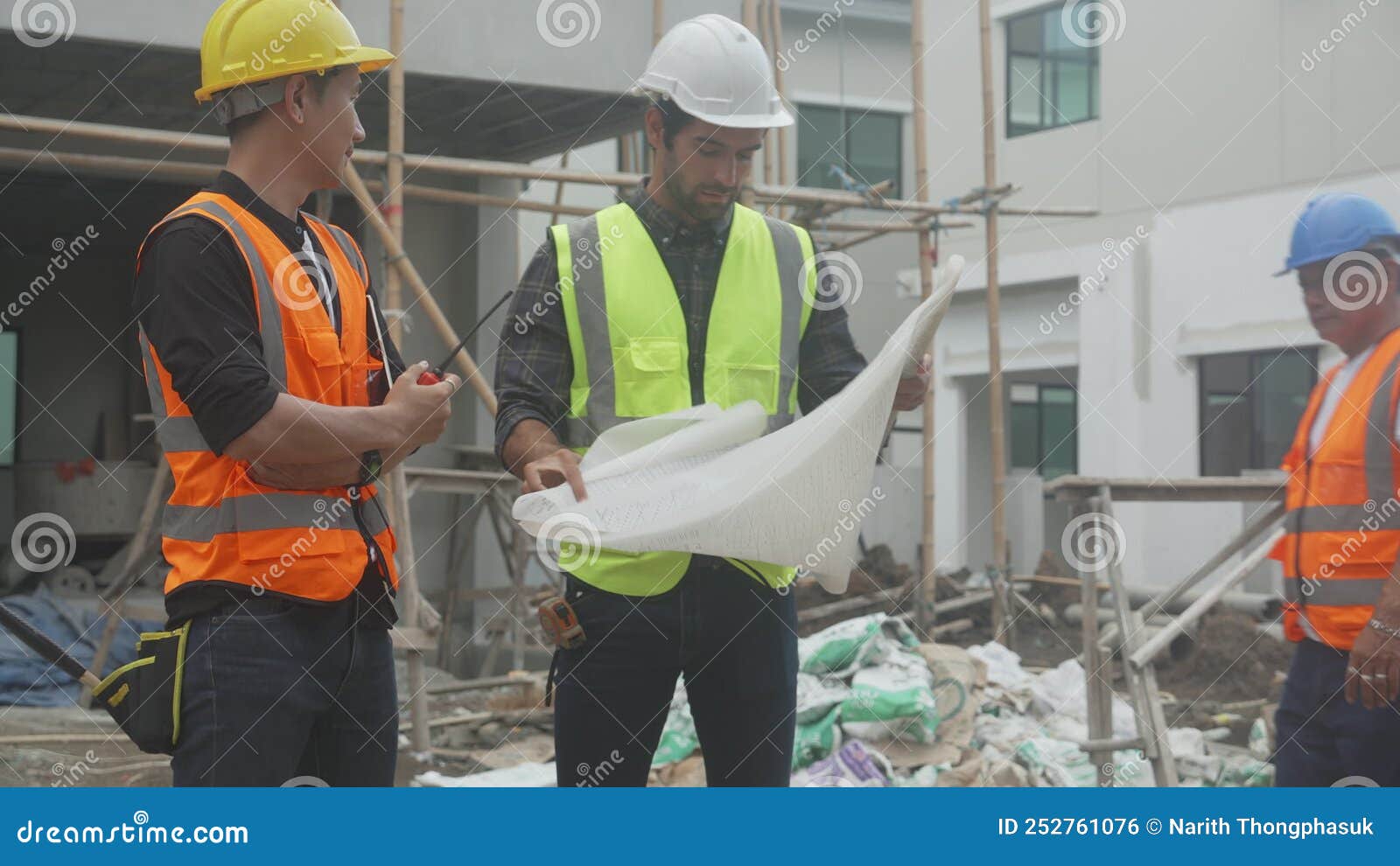 Team Group of Contractor and Architect with Foreman Explaining about ...