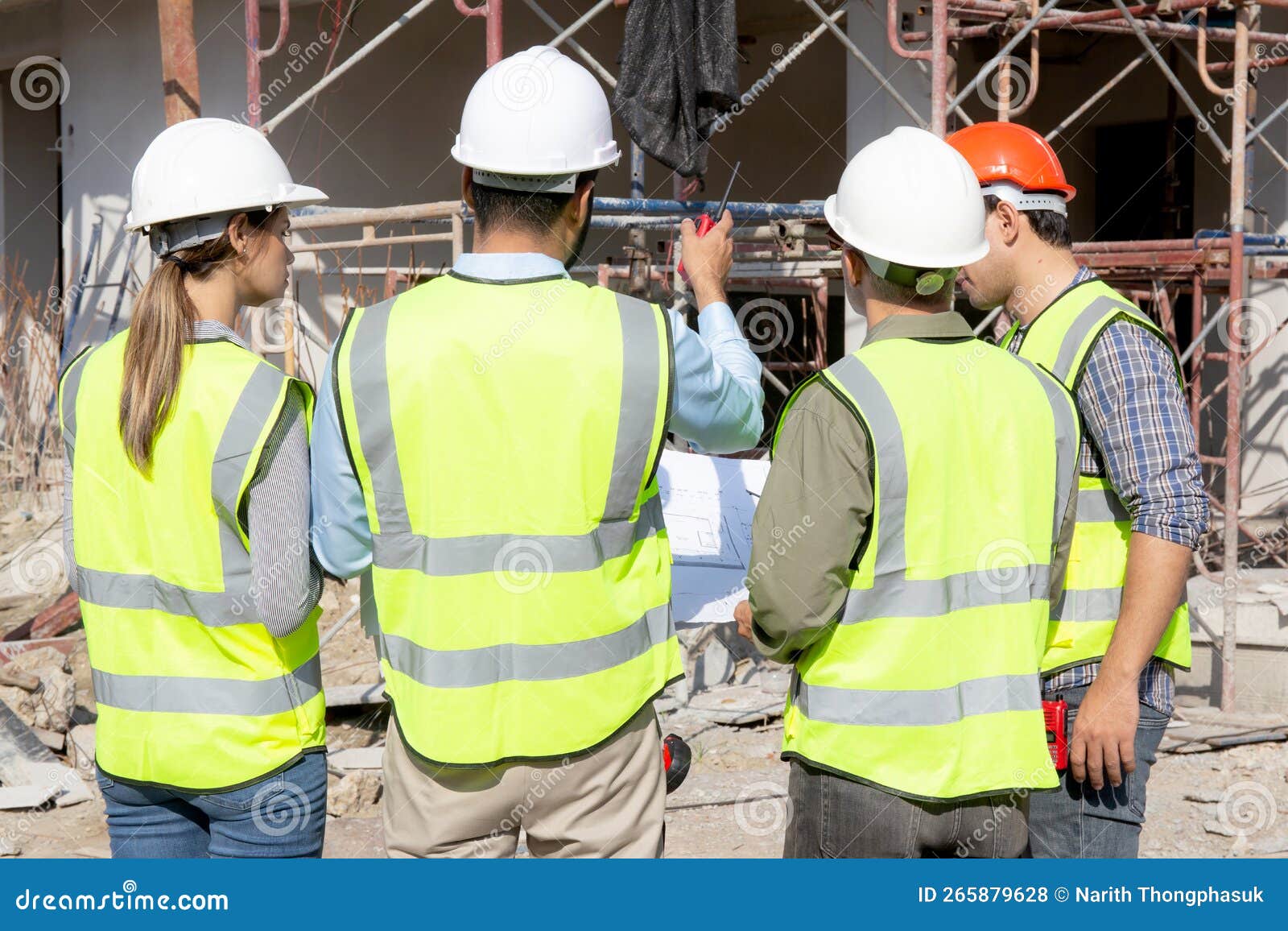 Team Group of Contractor and Architect with Foreman Explaining about ...