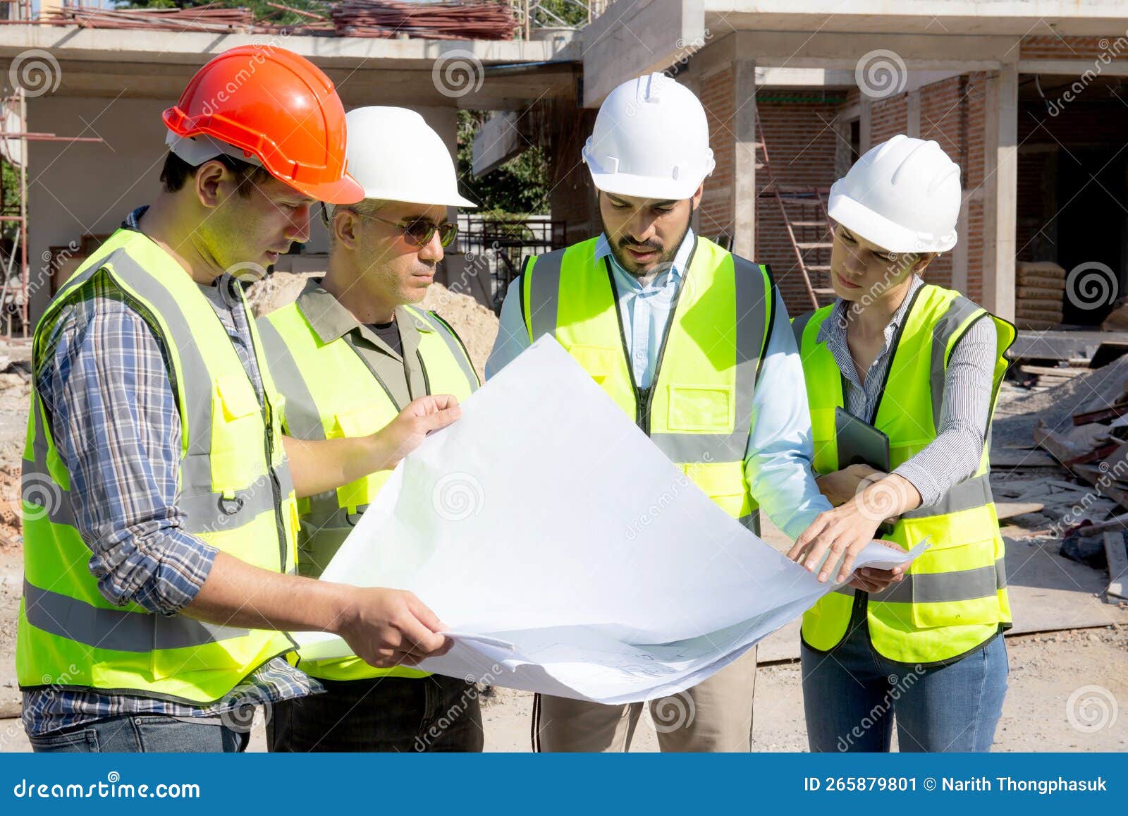 Team Group of Contractor and Architect with Foreman Explaining about ...
