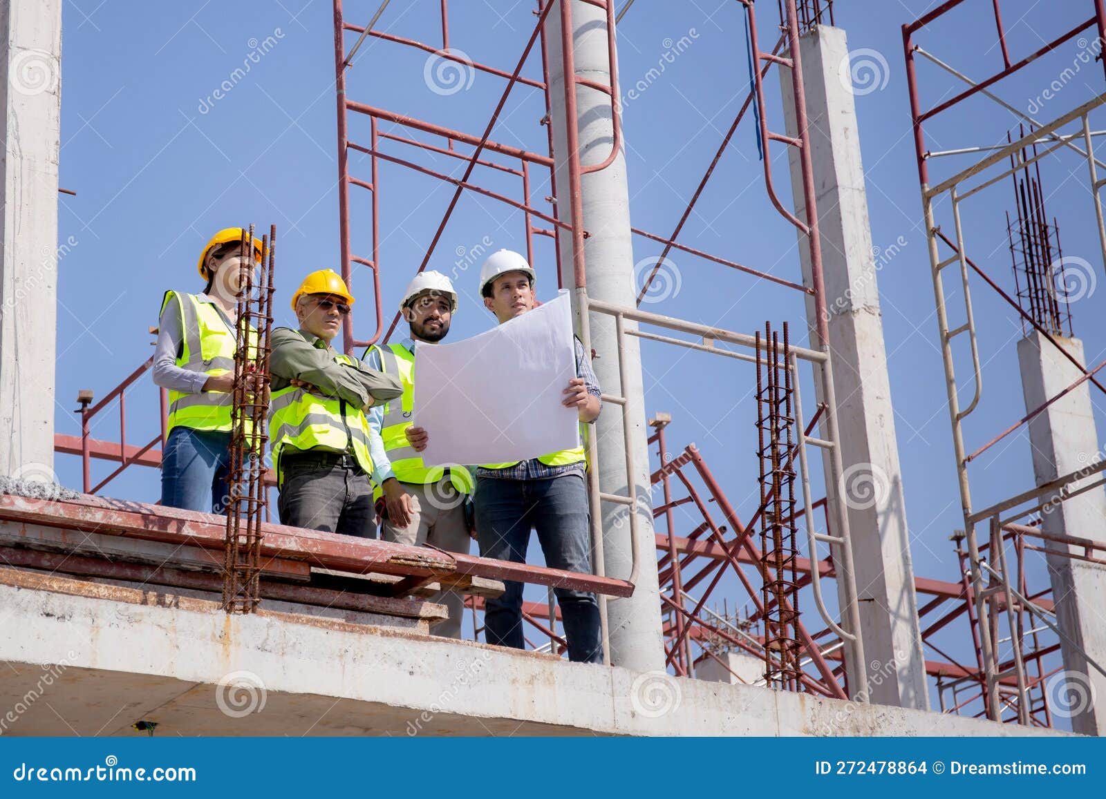 Team Group of Contractor and Architect with Foreman Explaining about ...