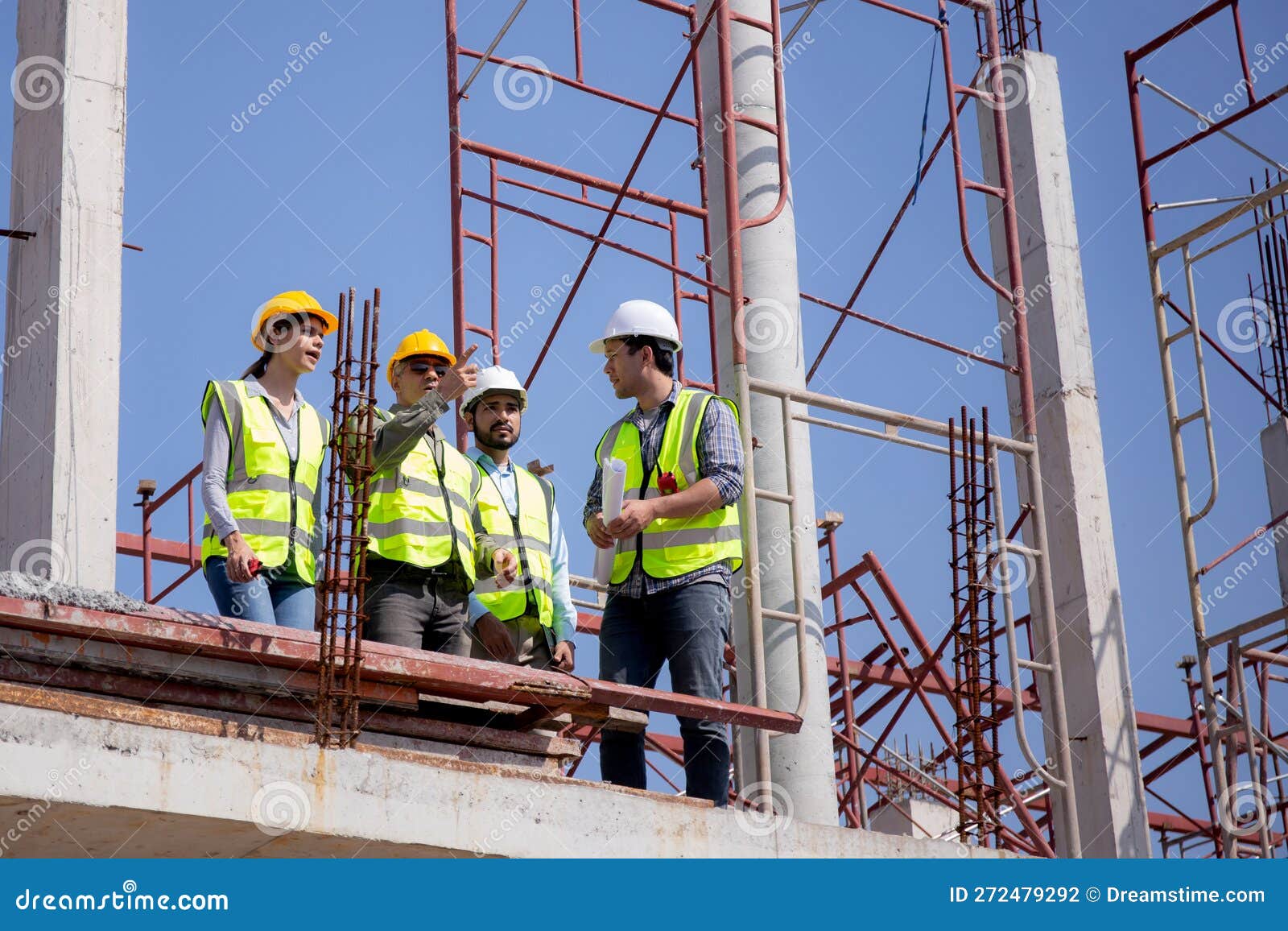 Team Group of Contractor and Architect with Foreman Explaining about ...