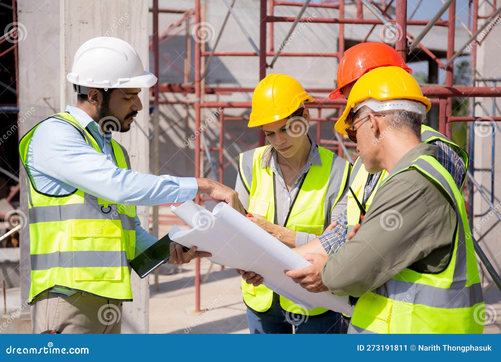 Team Group of Contractor and Architect with Foreman Explaining about ...