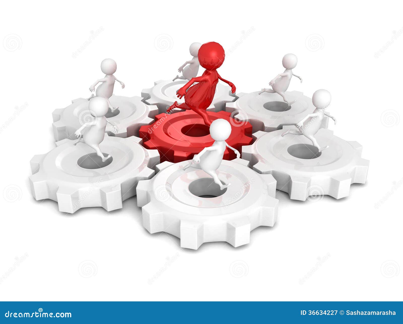 Team Group with Red Leader 3d Man Run on Connected Work Gears Stock ...