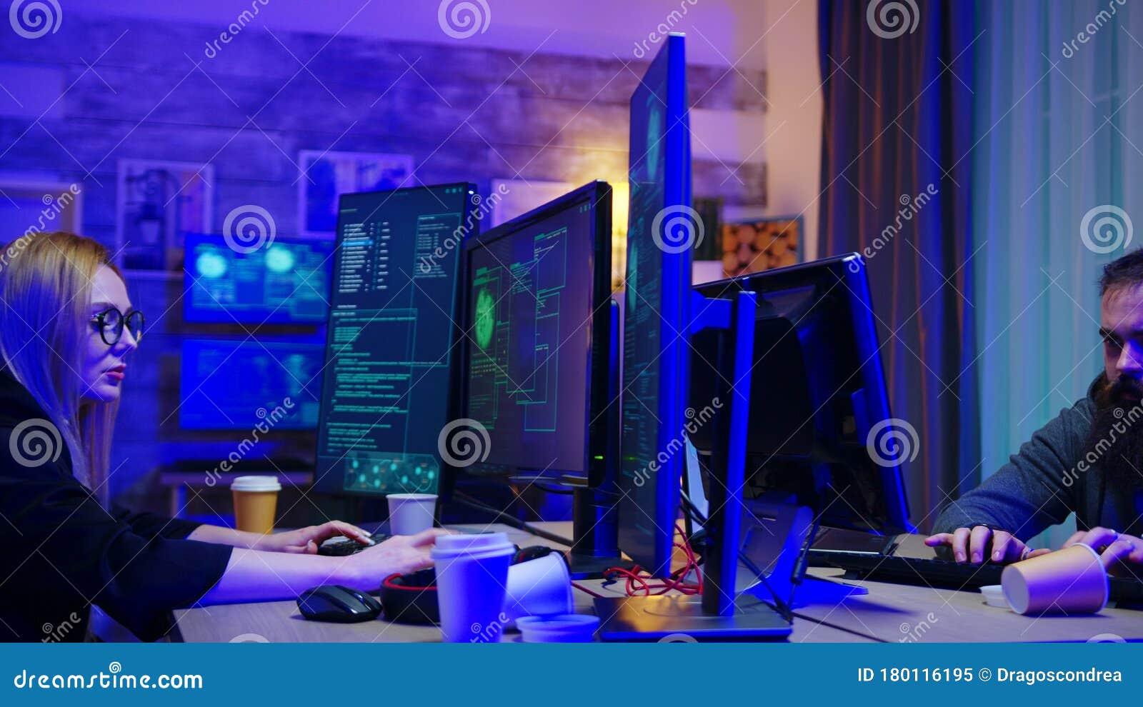 Team of Hacker almost Caught by Law Enforcement Stock Image - Image of ...