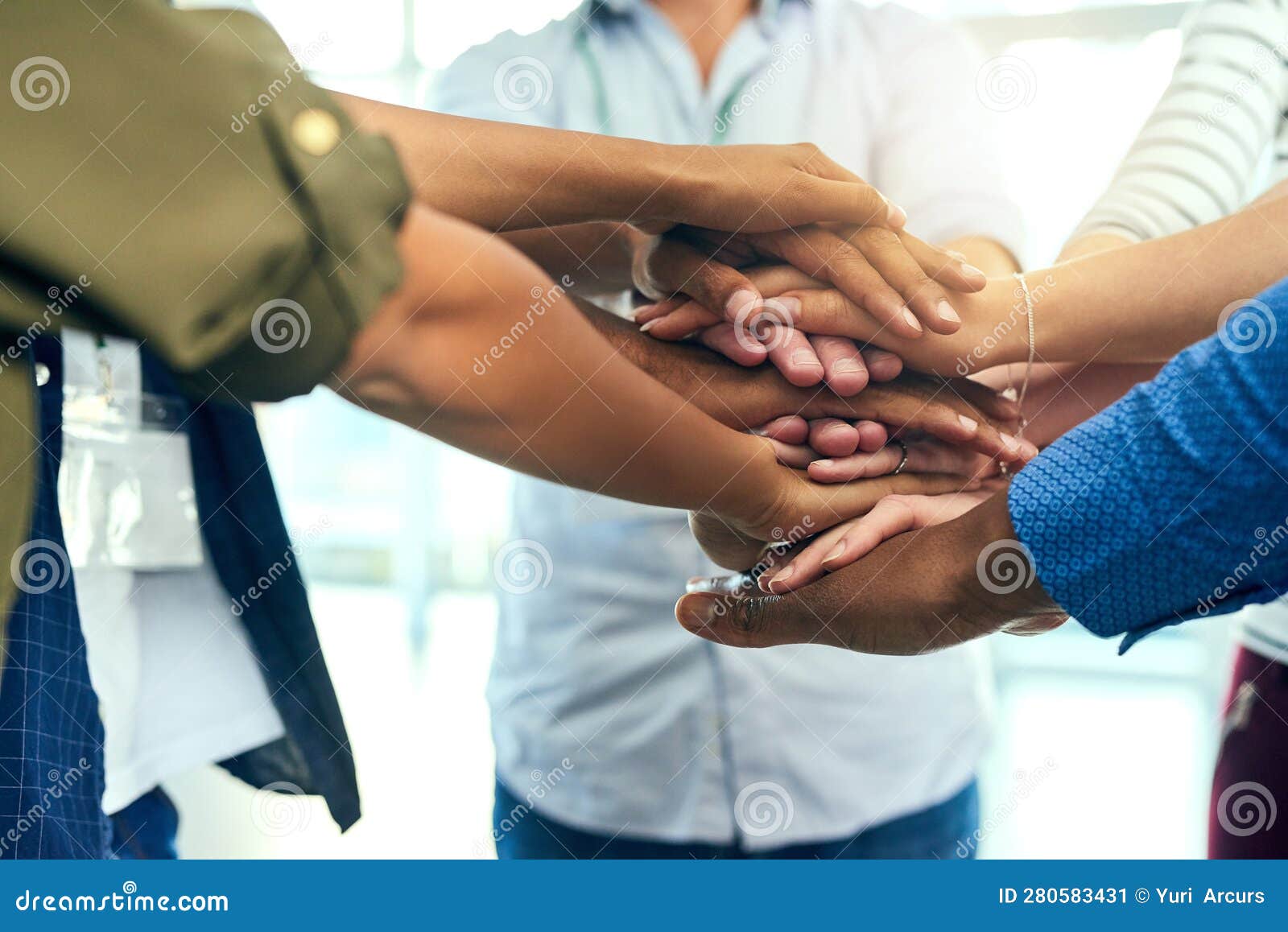 Team, Hands Together and Commitment of Staff with Collaboration ...