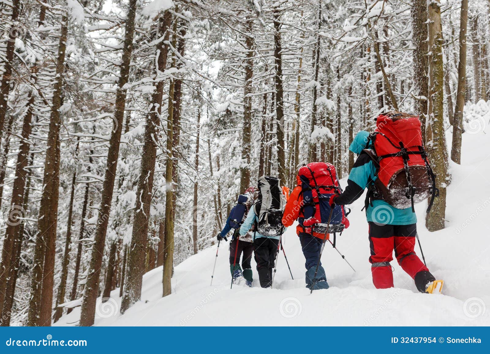 Team of Hikers in Winter Mountains Stock Photo - Image of ascent ...