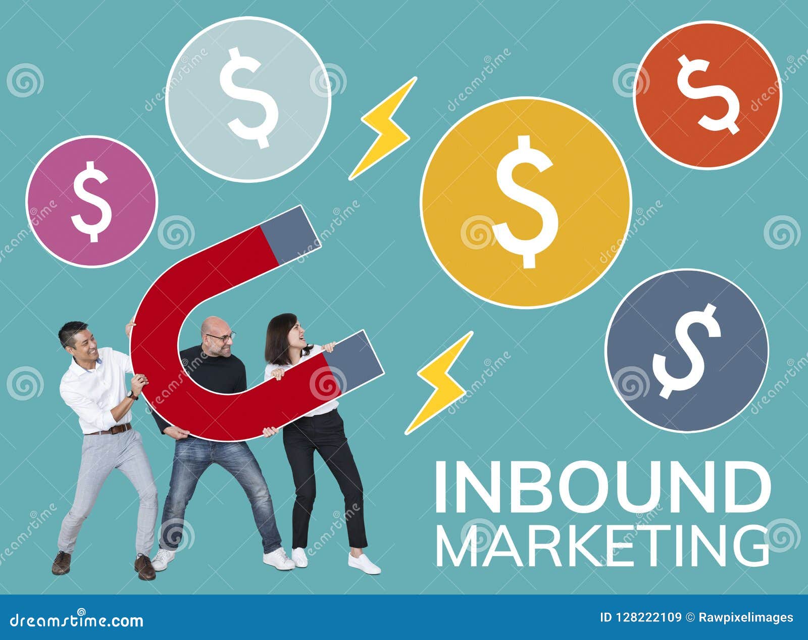 Team with Inbound Marketing Icons Stock Image - Image of attraction ...