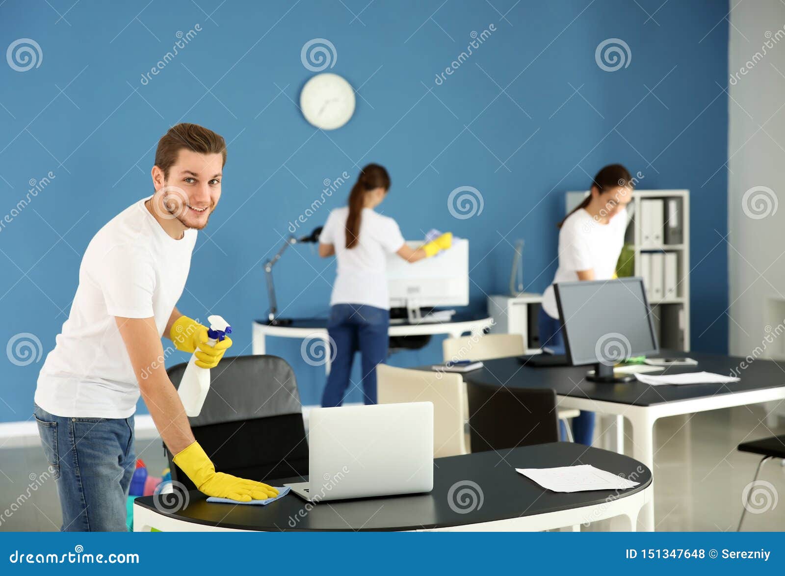 Team of Janitors Cleaning Office Stock Photo - Image of cleaning, clean ...