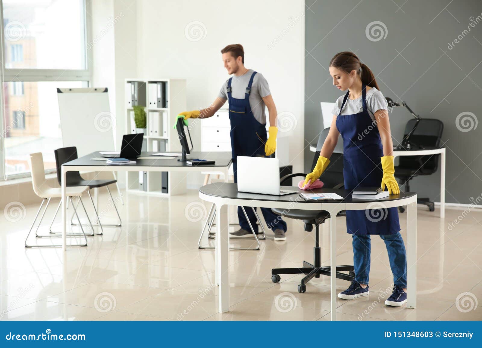 Team of Janitors Cleaning Office Stock Image - Image of occupation ...
