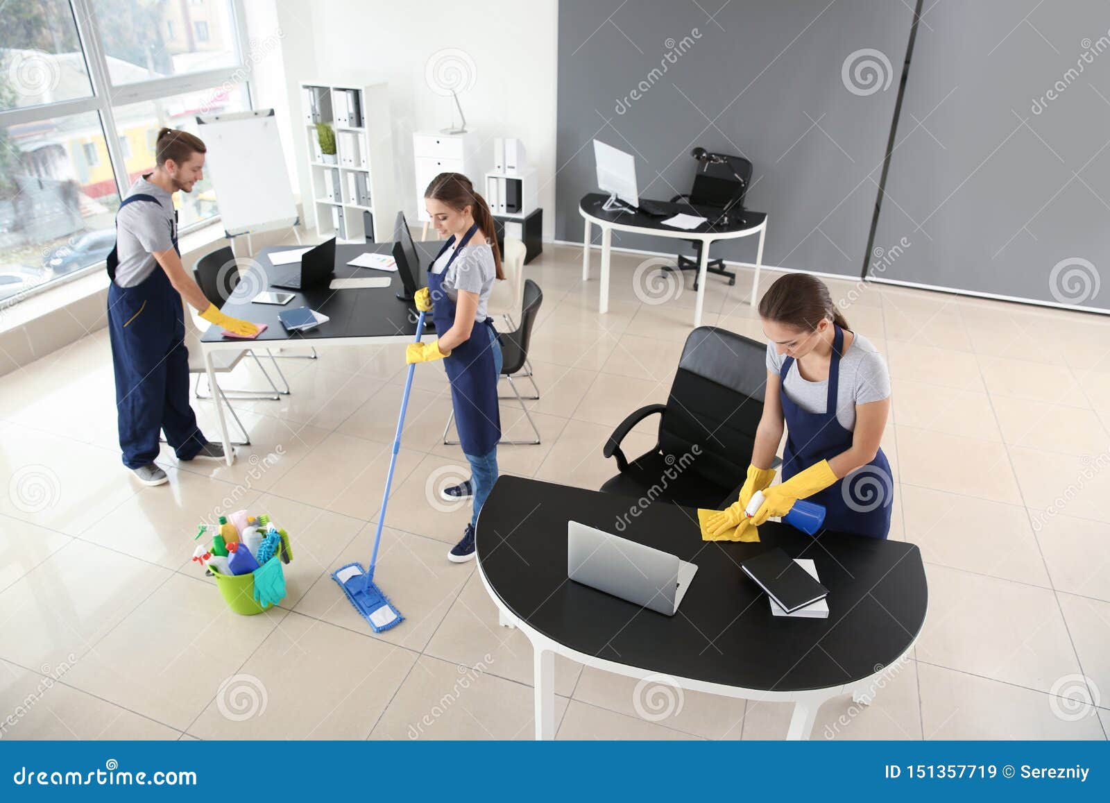 Team of Janitors Cleaning Office Stock Image - Image of female, indoors ...