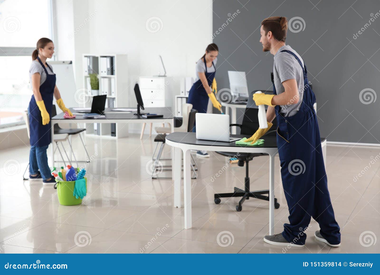 Team of Janitors Cleaning Office Stock Photo - Image of table, indoors ...