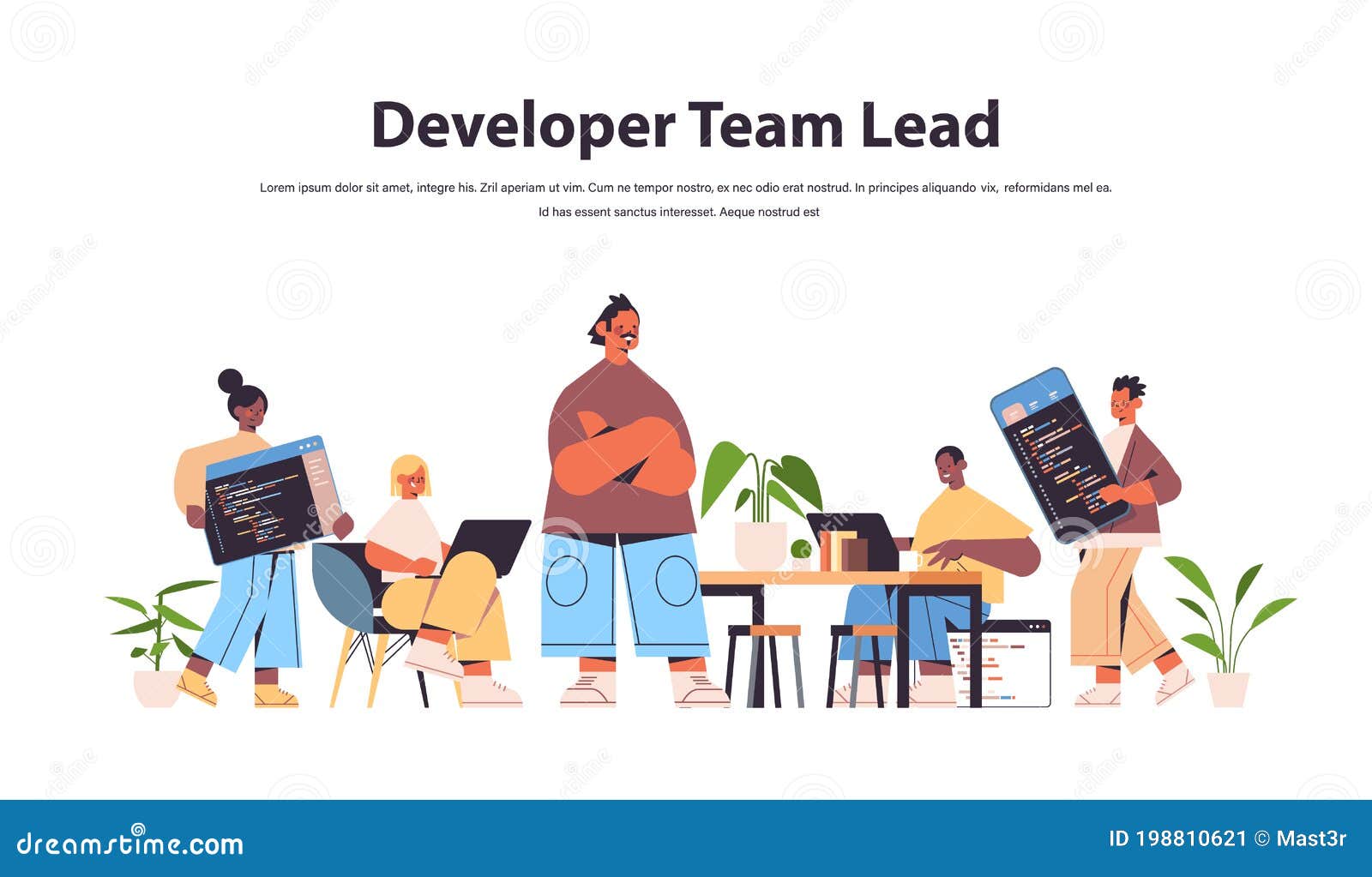 Team Lead Engineer with Developers Coding Together Development of ...