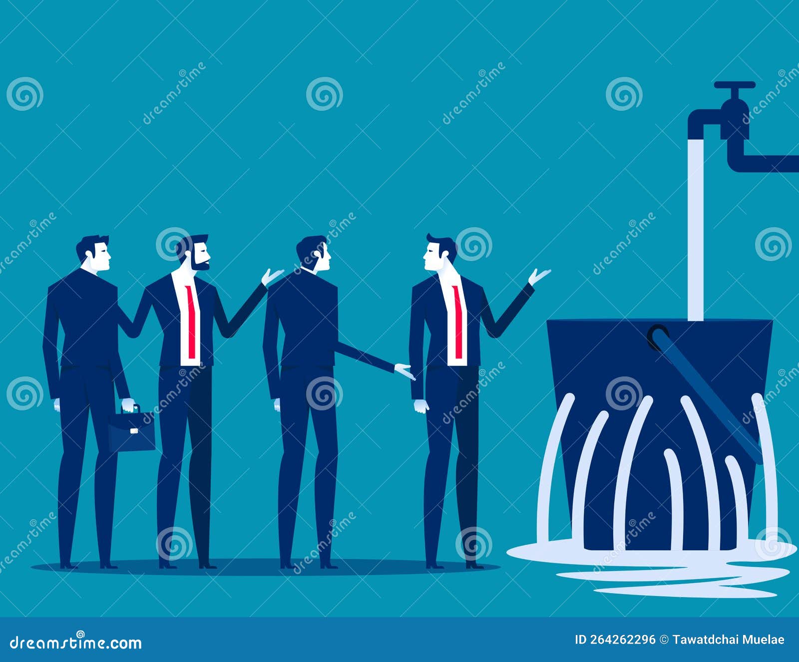 Team with Leaking Bucket. Business Meeting Vector Illustration Stock ...