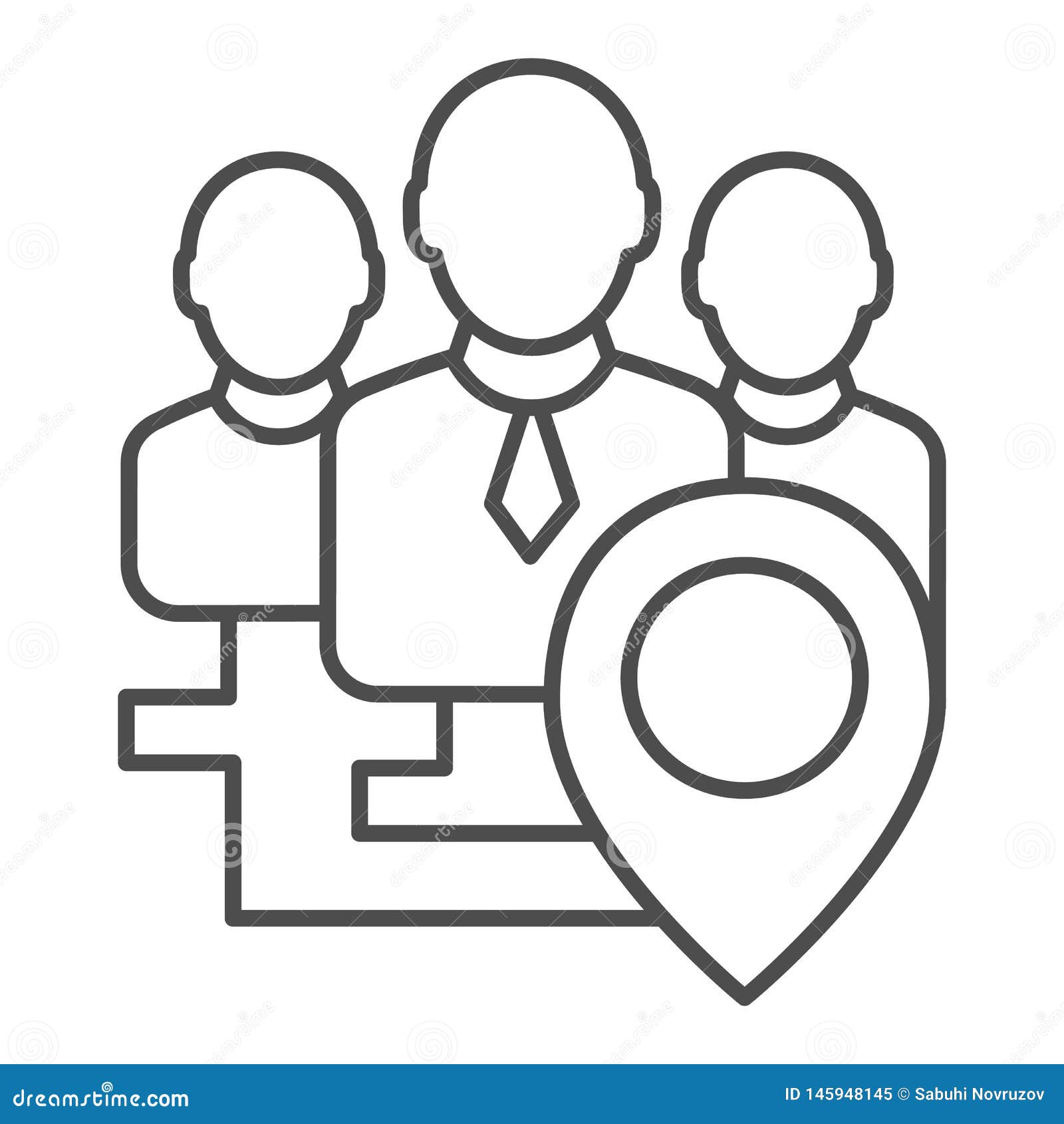 Team Location Thin Line Icon. Group with Map Pin Vector Illustration ...