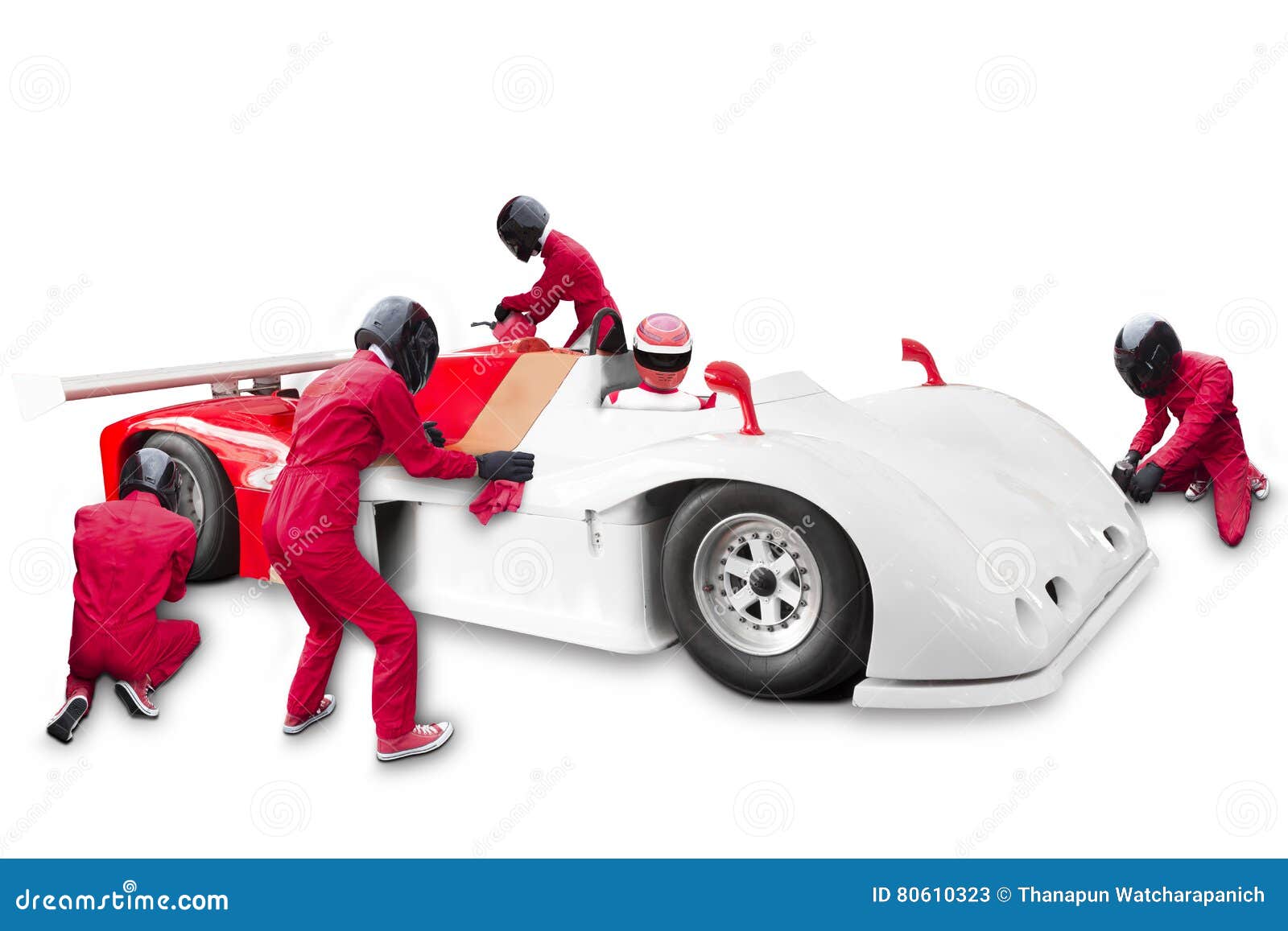 Team Maintaining Technical Service at Pit Stop for a Racing Car Stock ...