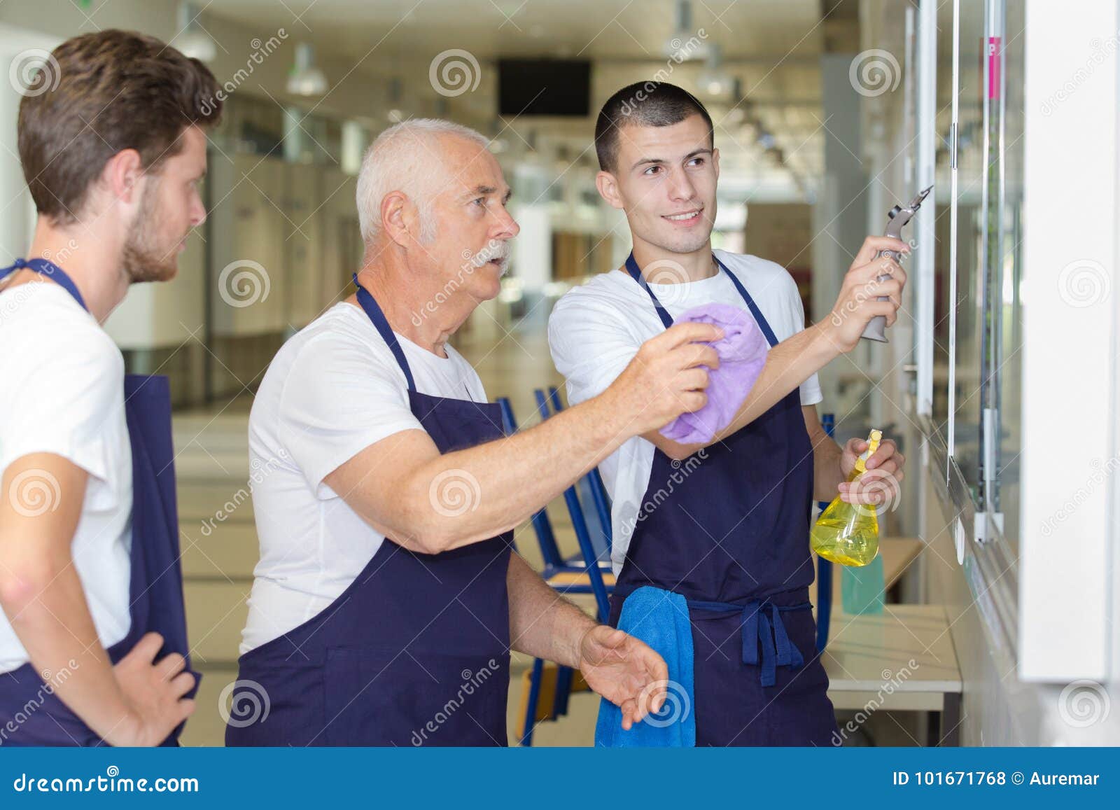 Team male workers cleaning stock photo. Image of spray - 101671768