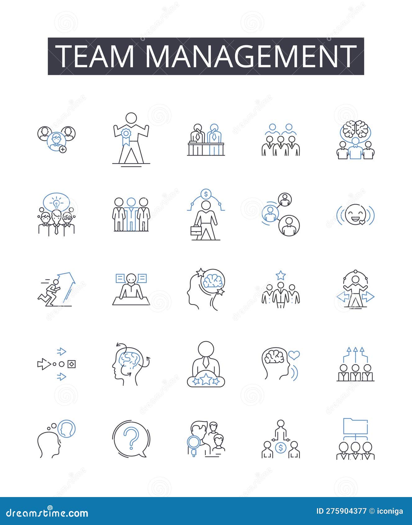 Team Management Line Icons Collection. Immersive, Simulated, Headset ...