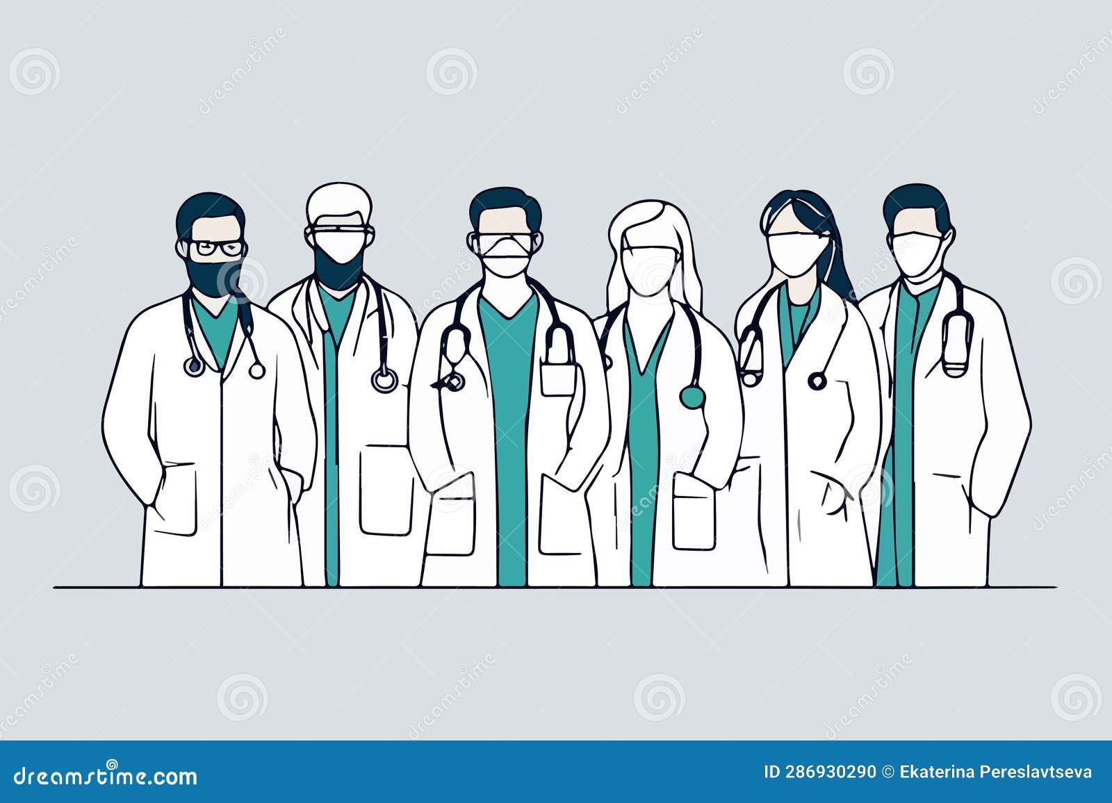 Team of Medical Professionals, Sketch Vector Illustration. Stock ...