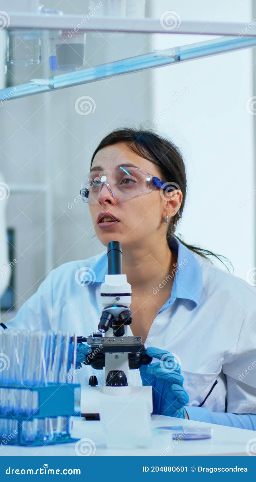 Team Medical Scientist Conducting DNA Experiments Under Digital ...