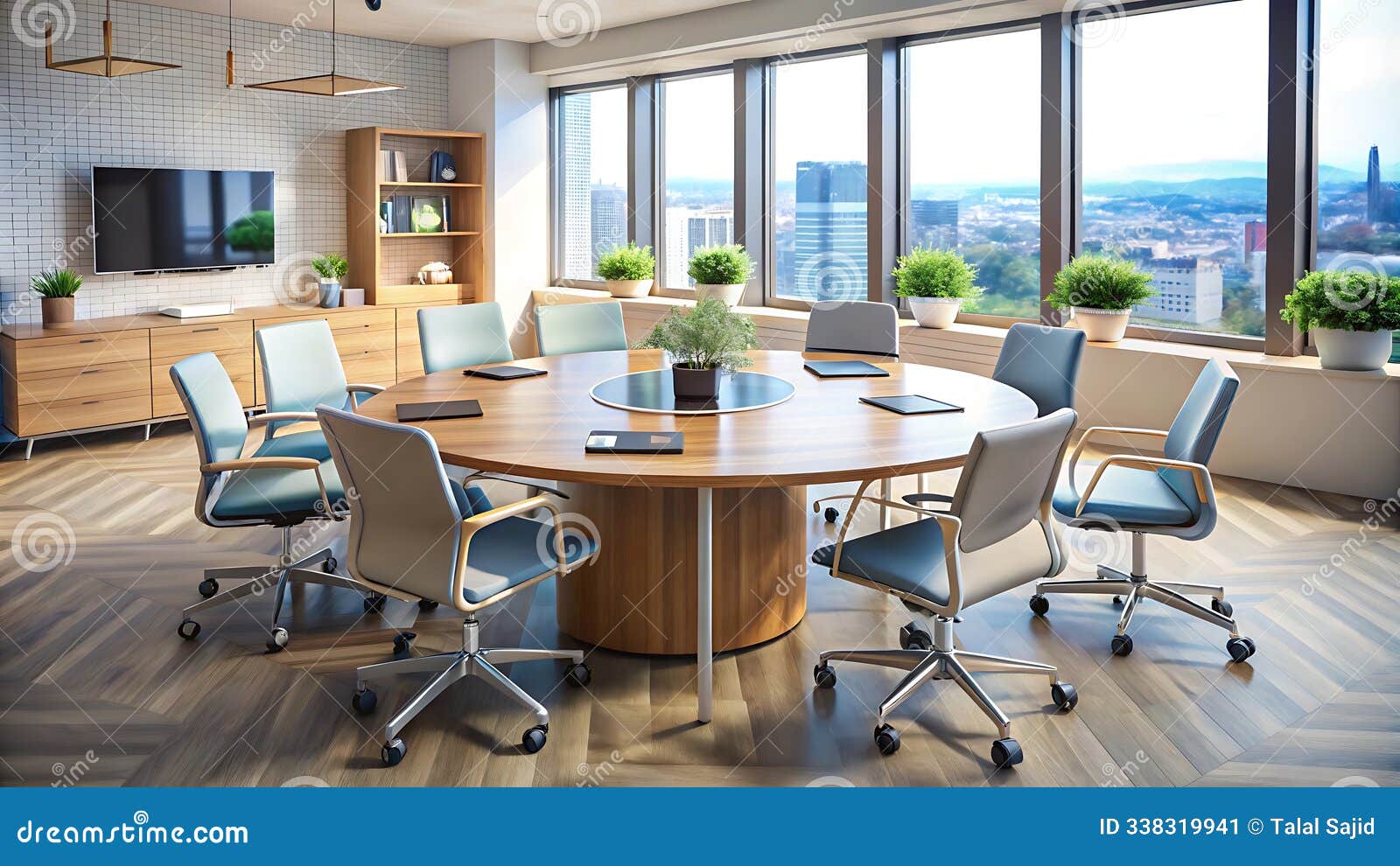 Team Meeting Space with a Round Table for Collaboration Stock Image ...
