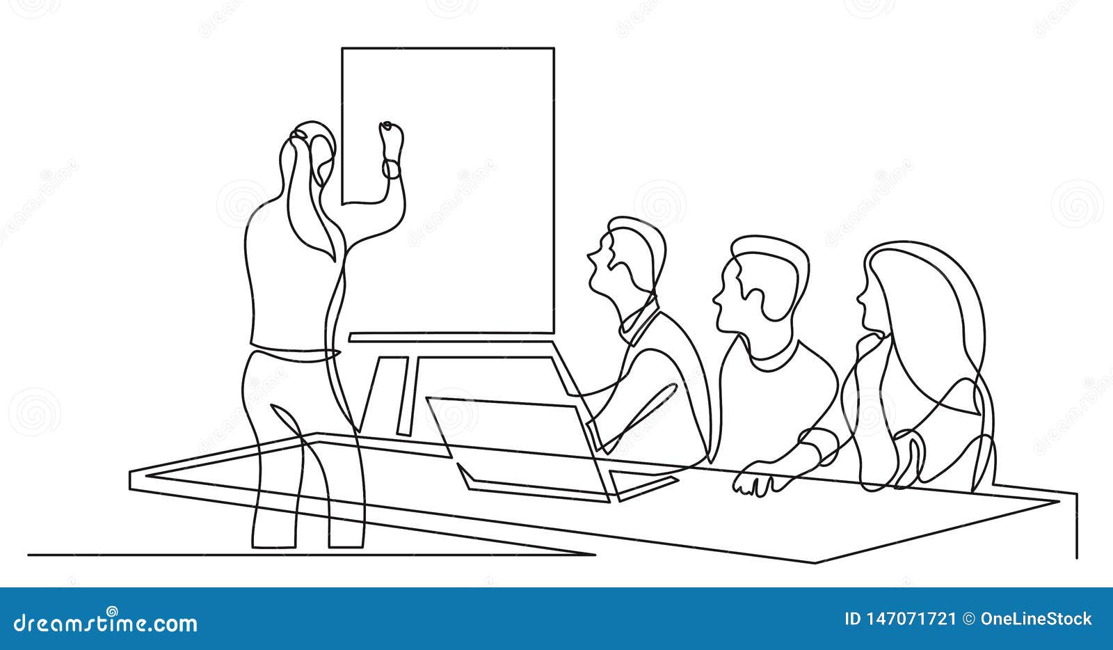 Team Member Making Presentation in Front of Work Team - Single Line ...