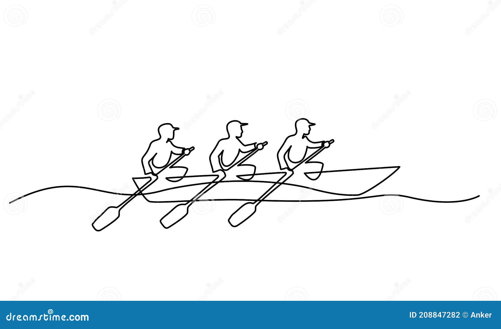 Team Member Rowing Boat Teamwork Concept. Continuous One Line Drawing ...