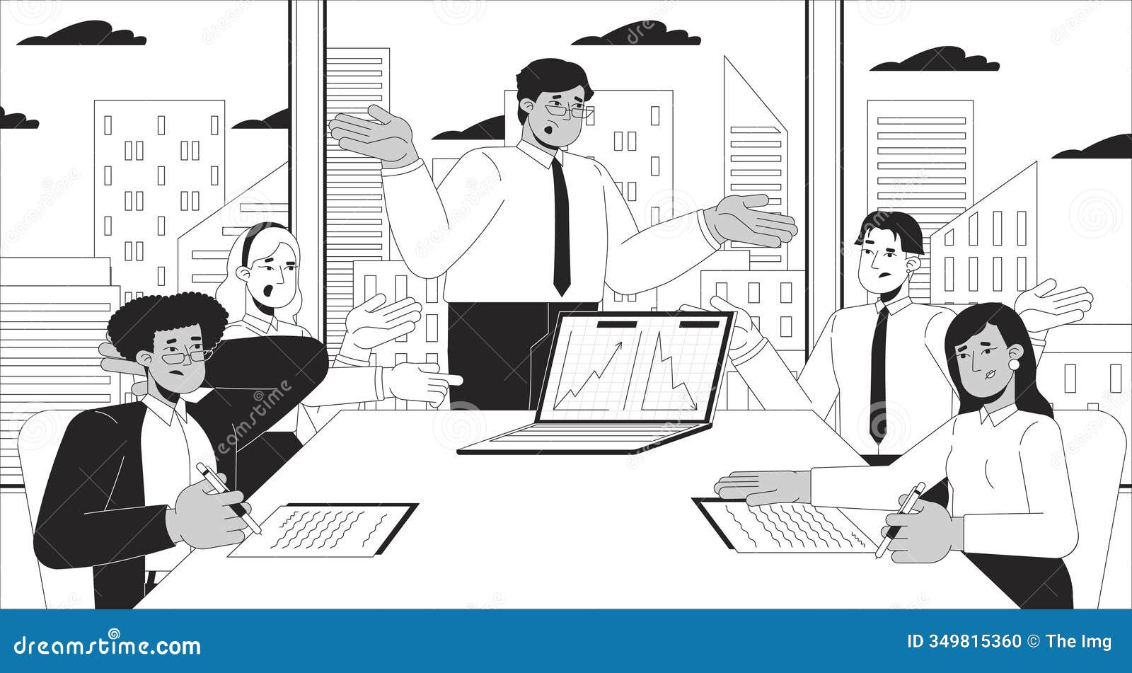 Team Members Conducting Competitors Analysis Black and White Line ...