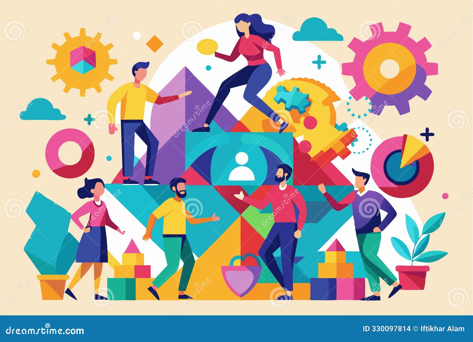 Team Members Engage in a Collaborative Activity Surrounded by Vibrant ...