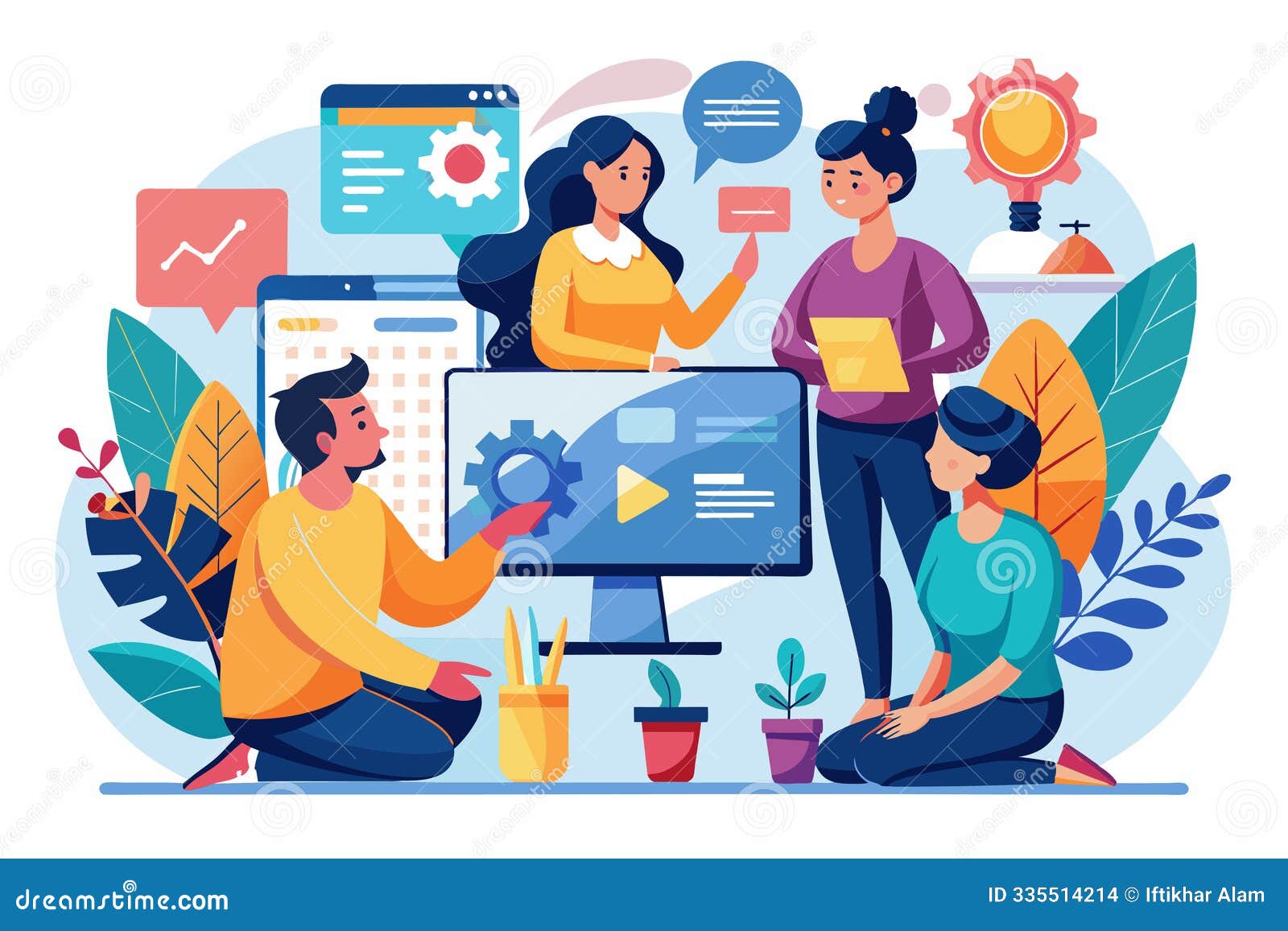 Team Members Engage in a Collaborative Project at a Computer, Sharing ...