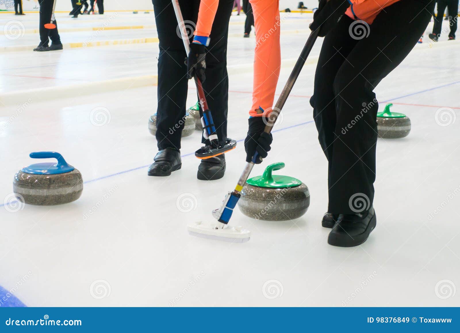 Team Members Play in Curling Stock Image - Image of stone, equipment ...
