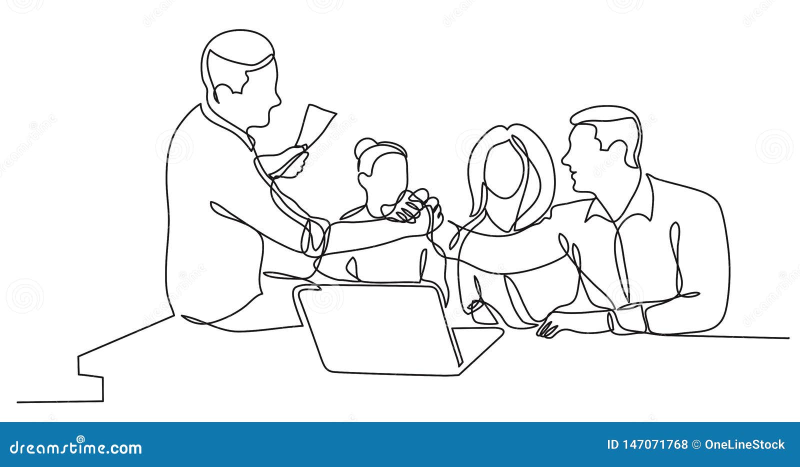 Team Members Shaking Hands Cheering To Success In Work - Single Line ...