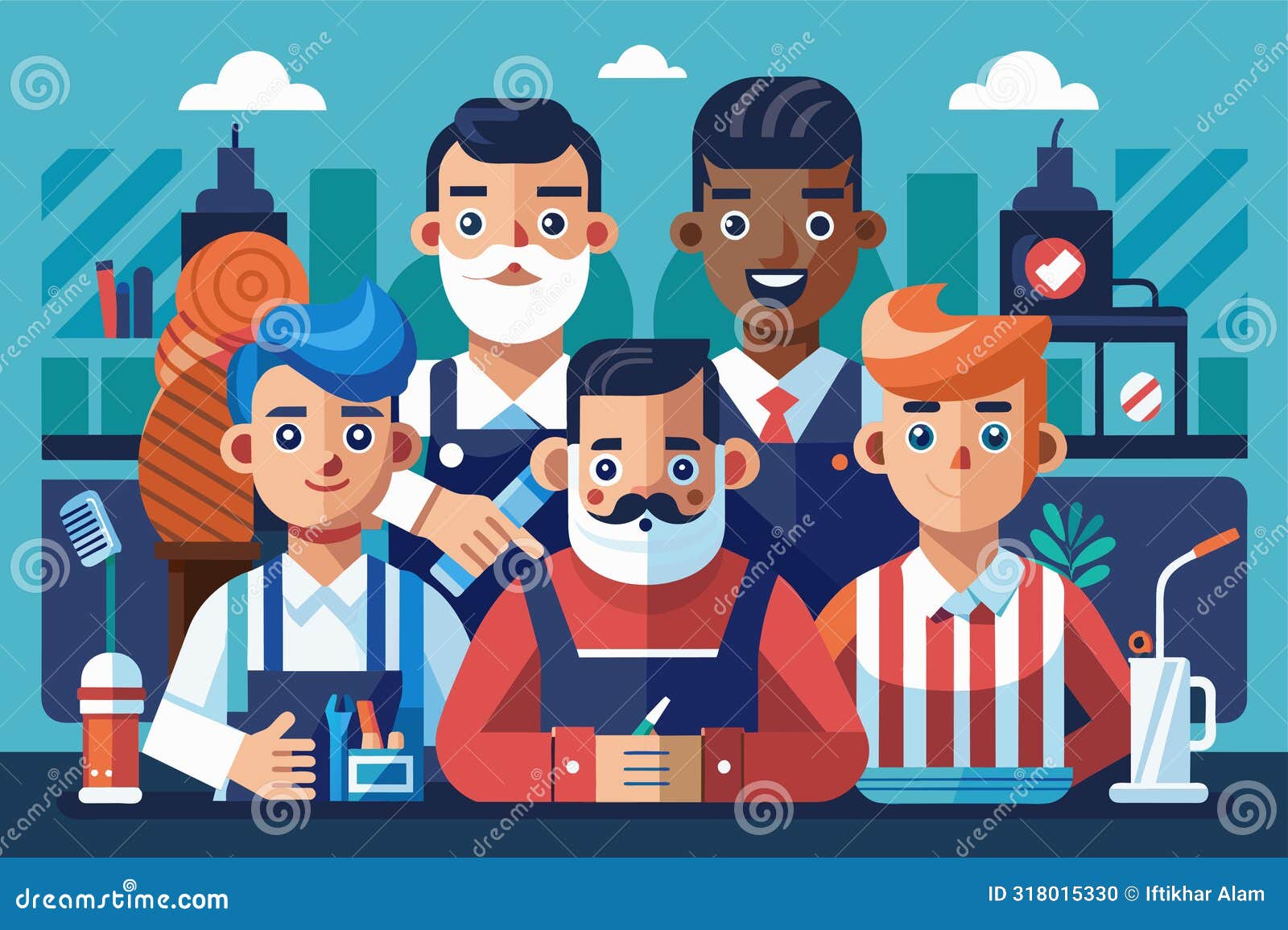 A Team of Men from a Barbershop Standing Together in this Customizable ...