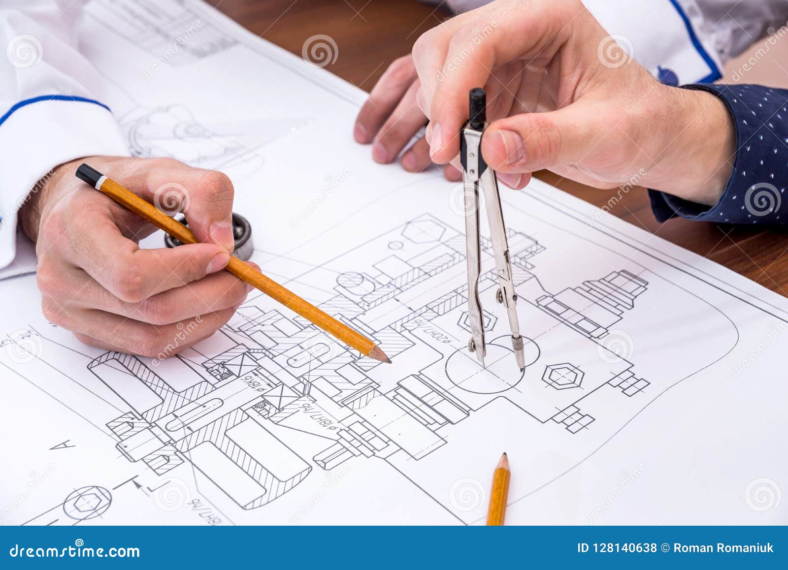 Team Mens with Ruler and Compass. Stock Photo - Image of engineer ...