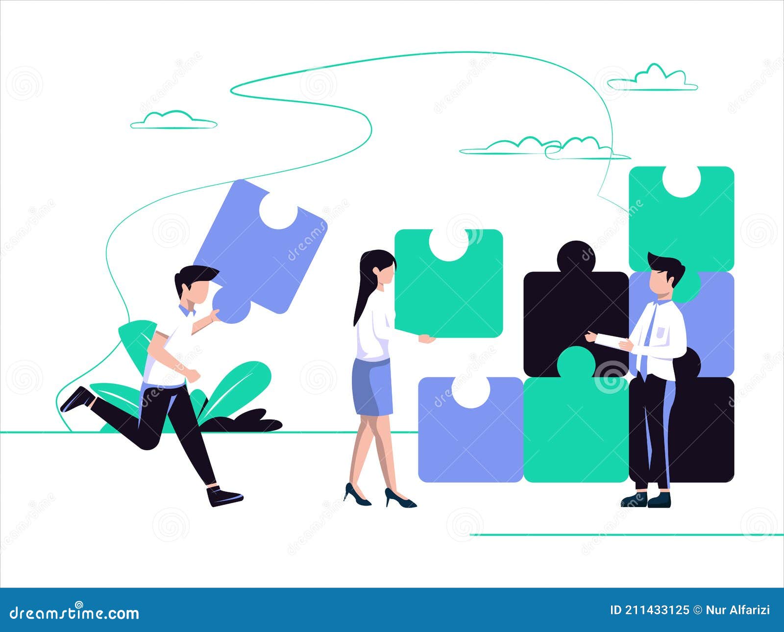 Team Metaphor. Teamwork Connects Puzzle Elements. Flat Design Style ...