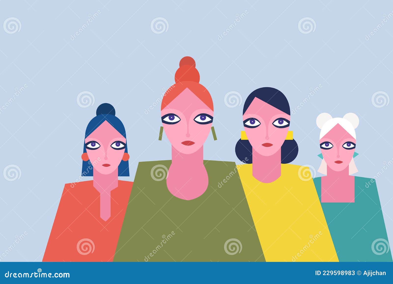 Modern Women Team, Beautiful Ladies Silhouettes Cartoon Vector ...