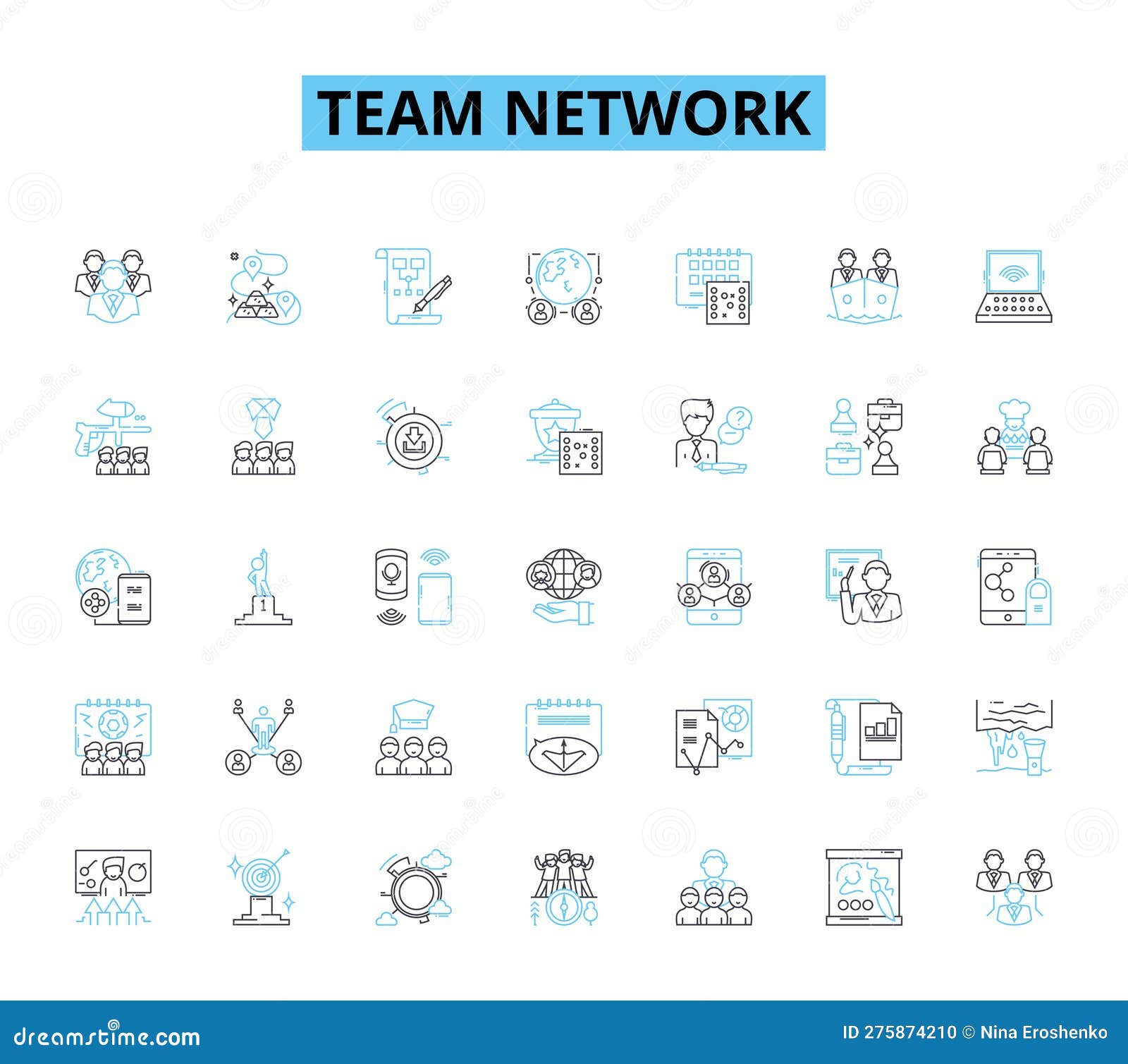 Team Network Linear Icons Set. Ollaboration, Integration, Communication ...