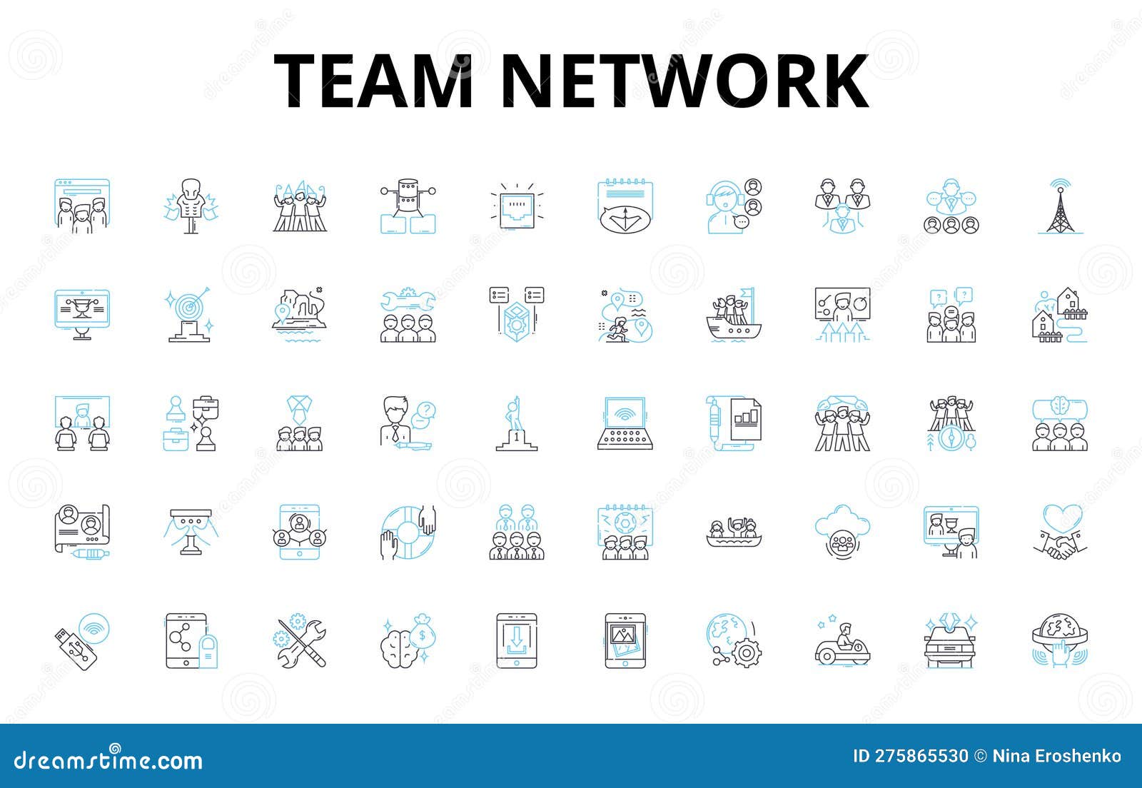 Team Network Linear Icons Set. Ollaboration, Integration, Communication ...