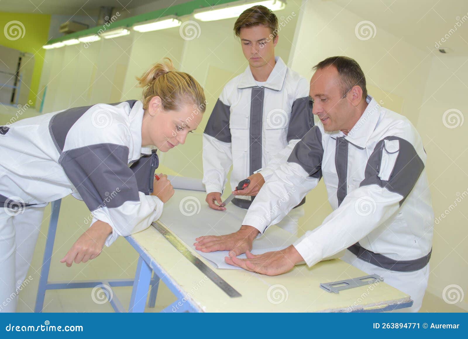 Team Painters Decorators Measuring Stock Image - Image of exact, talent ...