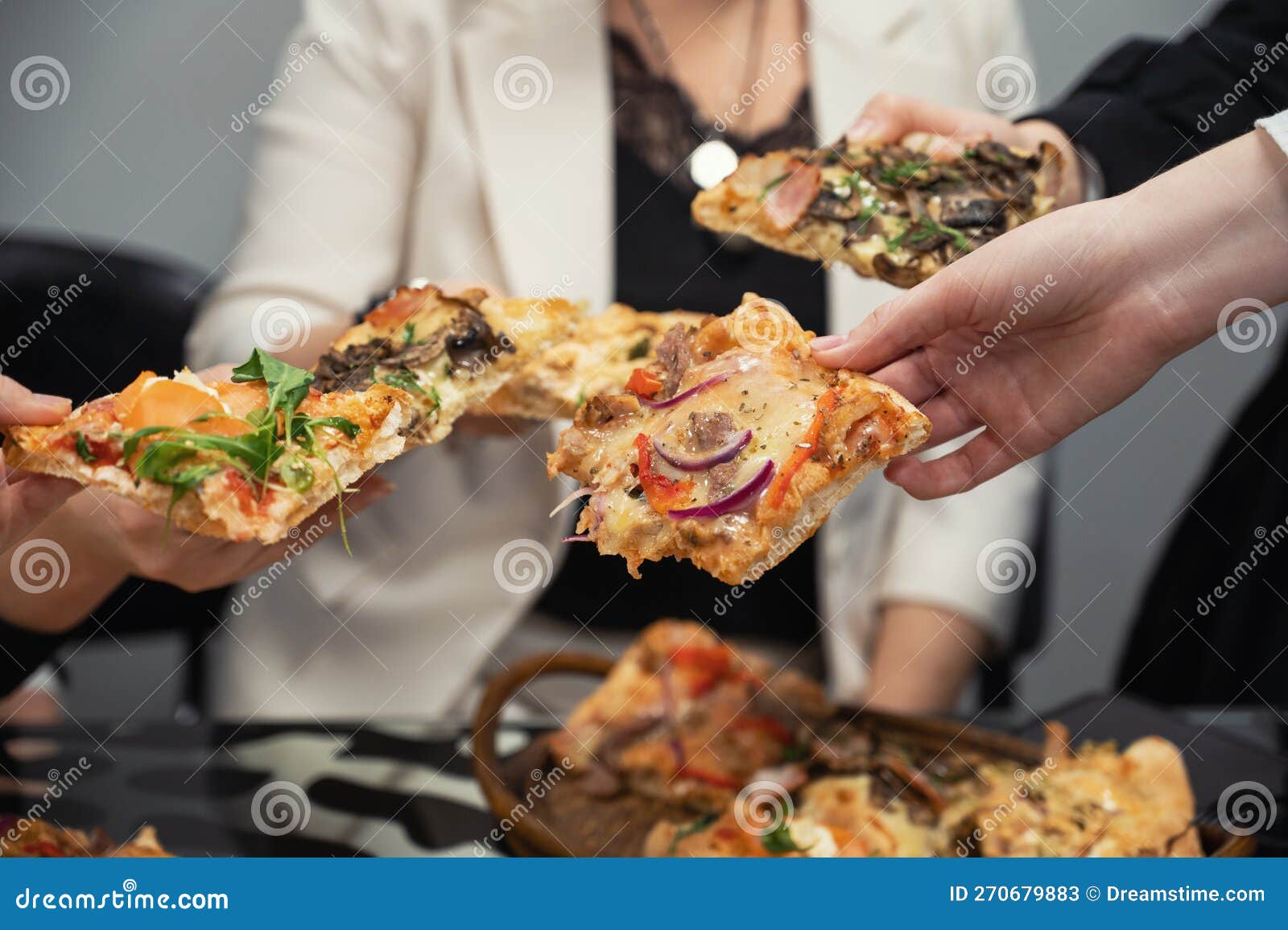 Team people eating pizza stock image. Image of pizza - 270679883