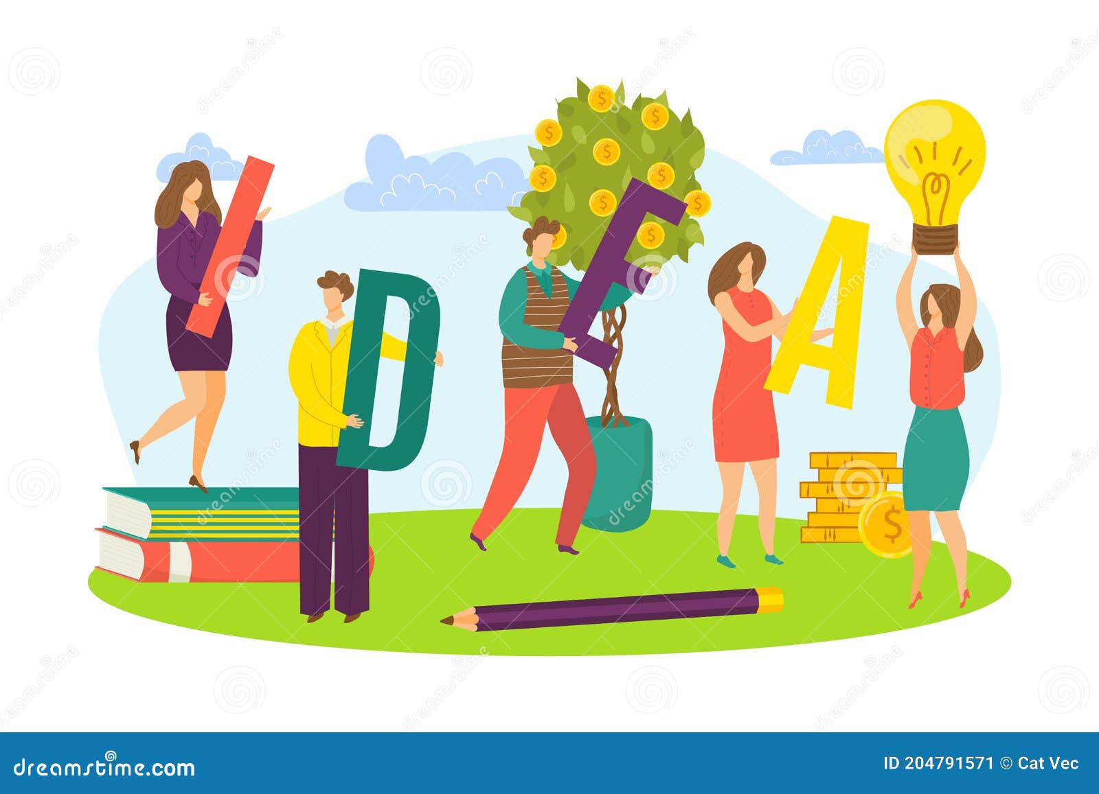 Team People with Ideasymbol Sign, Vector Illustration. Business ...